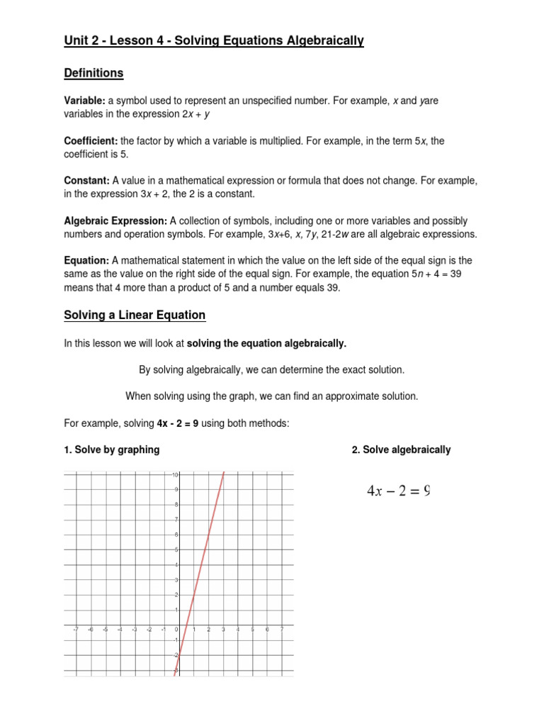 Lesson 4 - Solving Equations Algebraically | Download Free PDF | Equations | Variable (Mathematics)