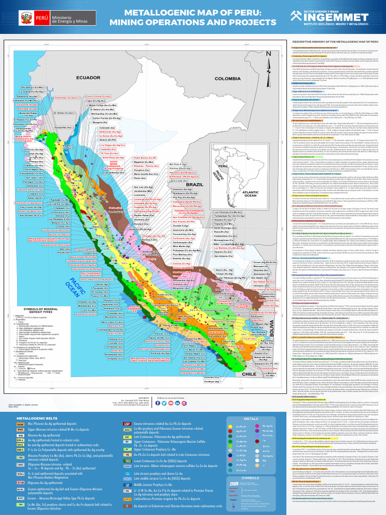2022-Metallogenic Map Peru Minning Operactions | PDF | Geology | Petrology