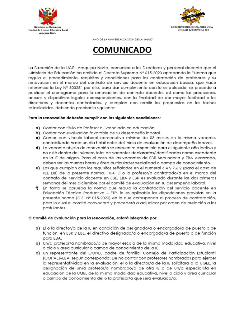 COMUNICADO-RENOVACION-DOCENTE-2021 (1) | Descargar gratis PDF | Aprendizaje | Evaluación