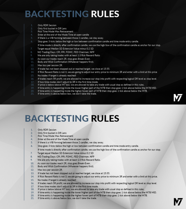 Trading Backtesting Rules Guide | PDF | Financial Economics | Financial ...