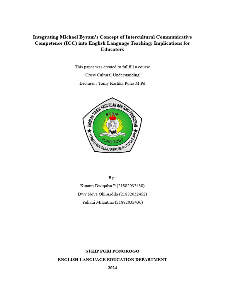 Paper ICC in ELT | PDF | Cross Cultural Communication | Learning