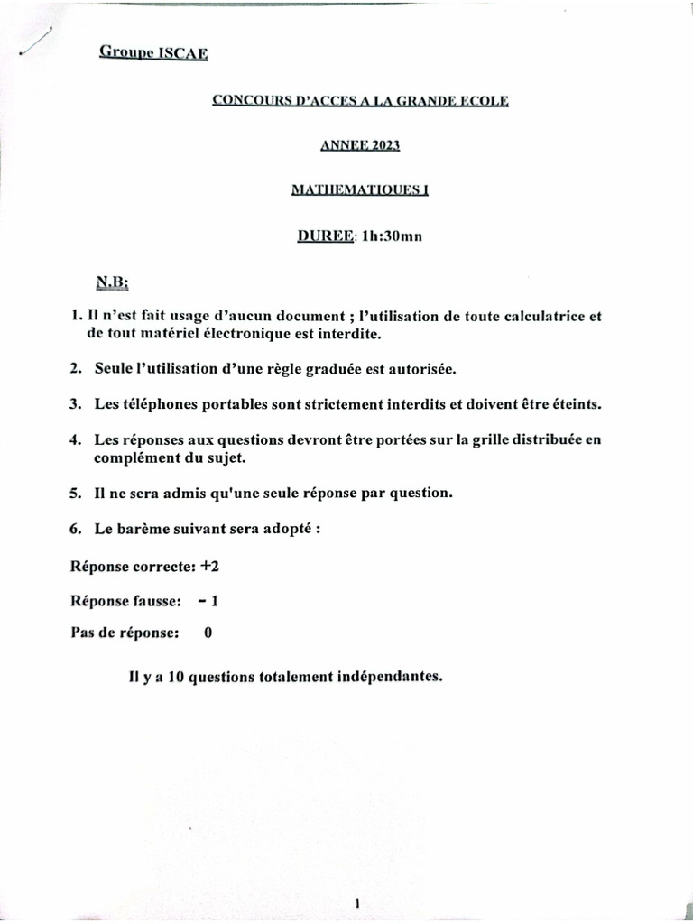 Maths Iscae 2023 Ect | PDF