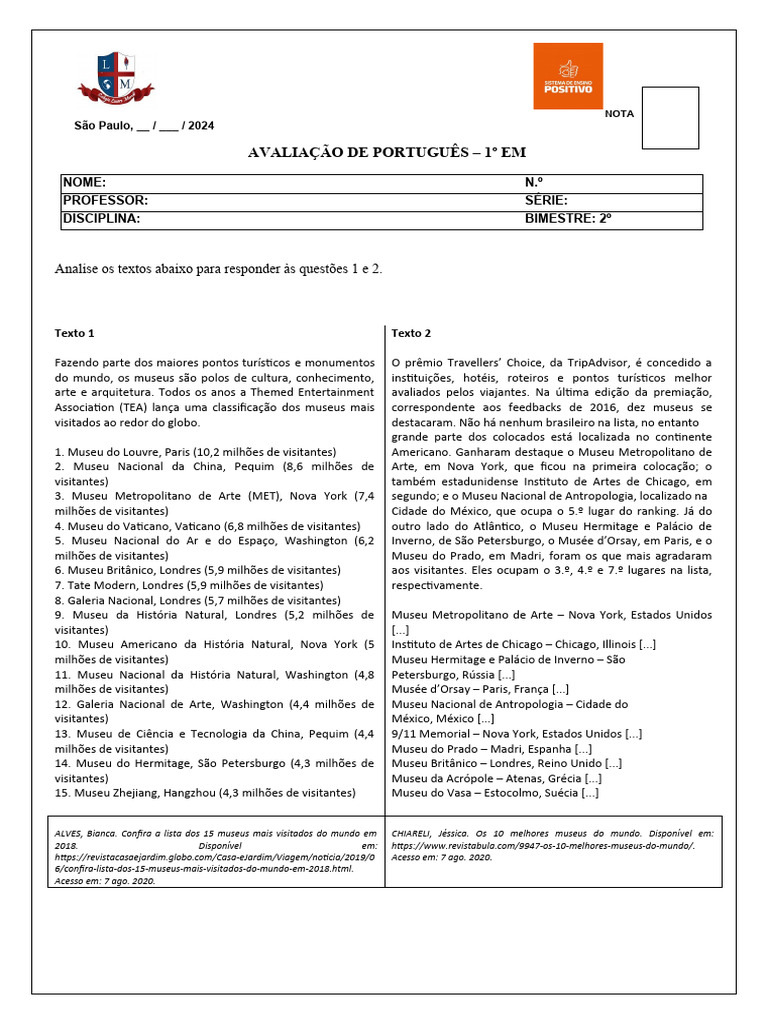 1EM Prova Bimestral Português 2bim | PDF | Estresse (Linguística) | Pronome