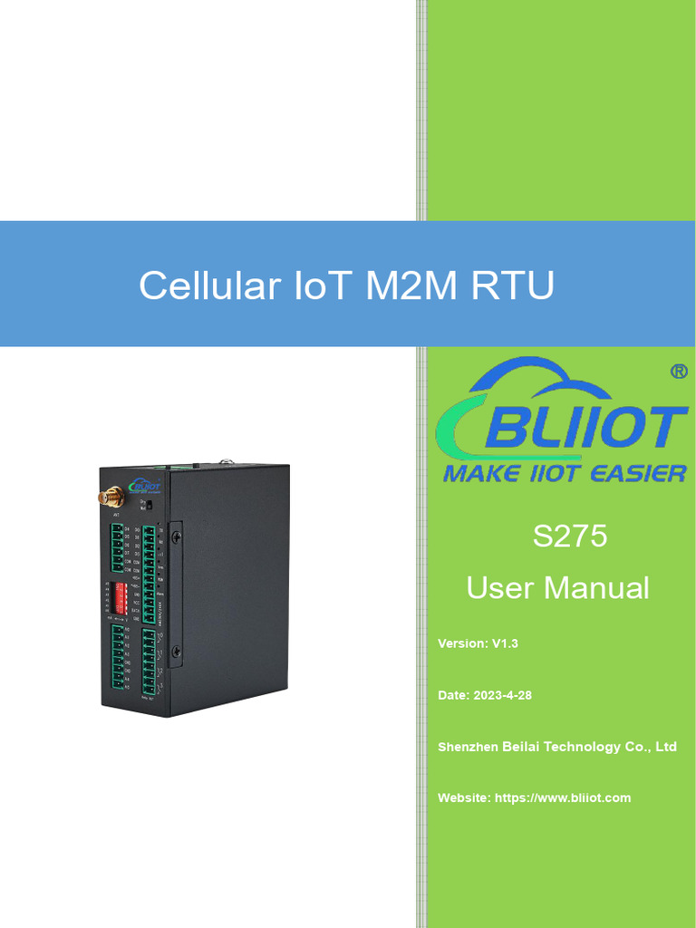 BLIIoT S275 - User Manual - V1.3 | PDF | Programmable Logic Controller | Internet Of Things