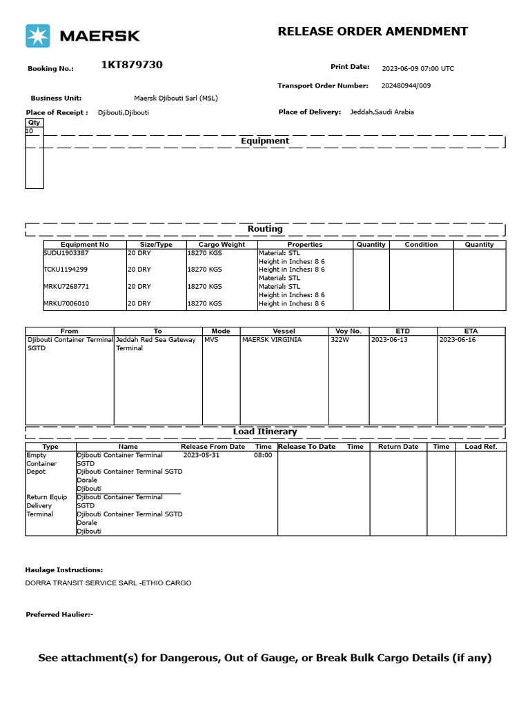 Container Release Order Details | PDF | Containerization | Cargo