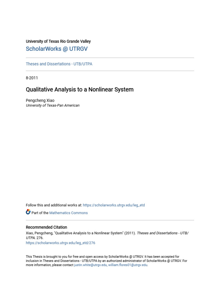 Qualitative Analysis to a Nonlinear System | PDF | Differential ... Qualitative Analysis to a Nonlinear System | PDF | Differential ...