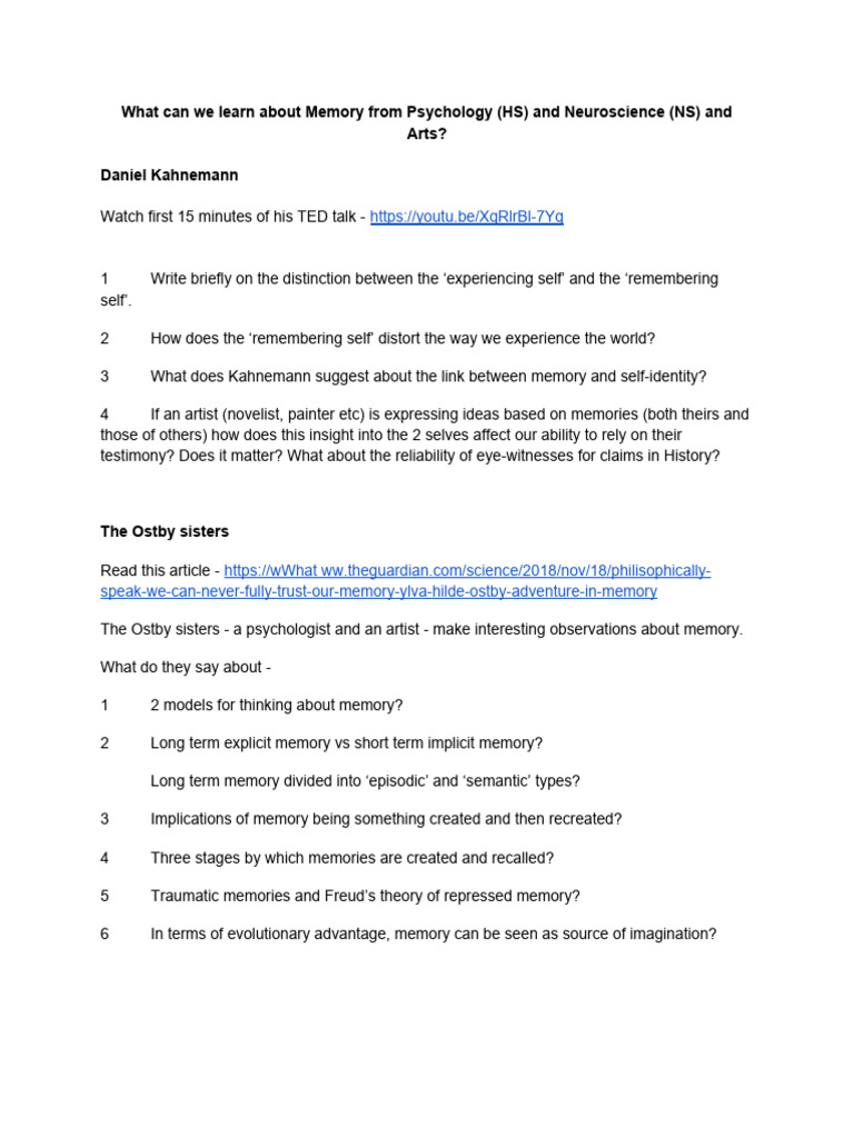WORKSHEET Memory | PDF