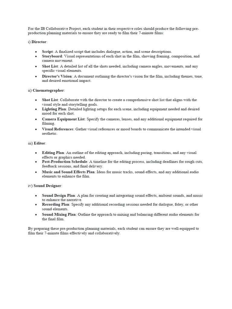 Pre-Production Materials For The IB Collaborative Project | PDF | Art ...