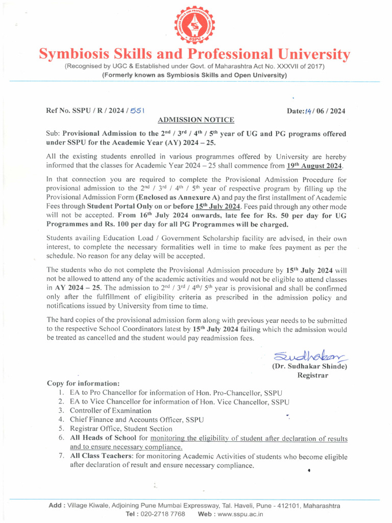 Provisional Admission To 2nd 3rd 4th 5th Year Academic Year A.Y 2024 - 25 | PDF