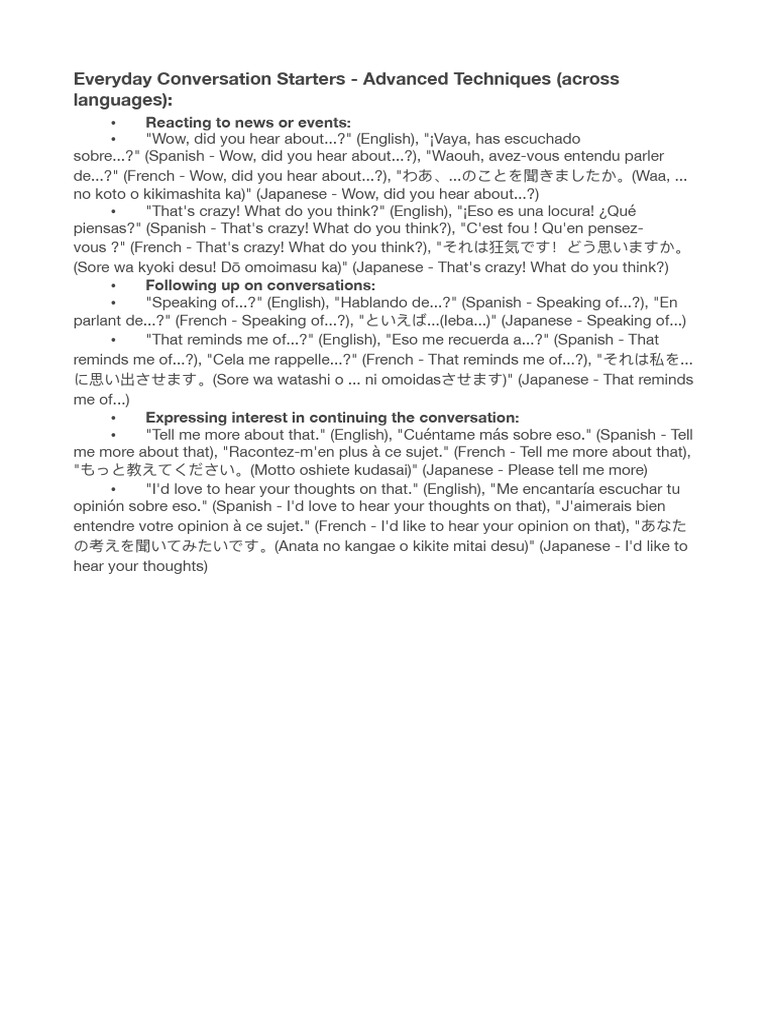 Advanced Multilingual Conversation Starters | PDF