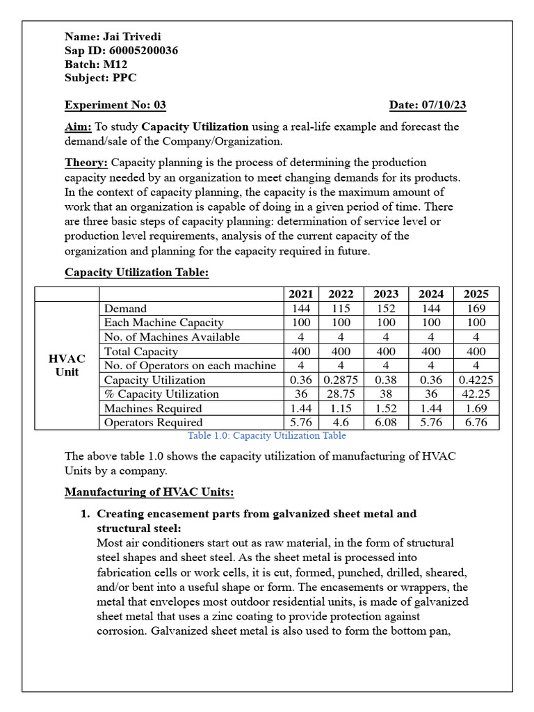 PPC Experiment No. 03 Capacity Planning | PDF | Sheet Metal | Pipe ...
