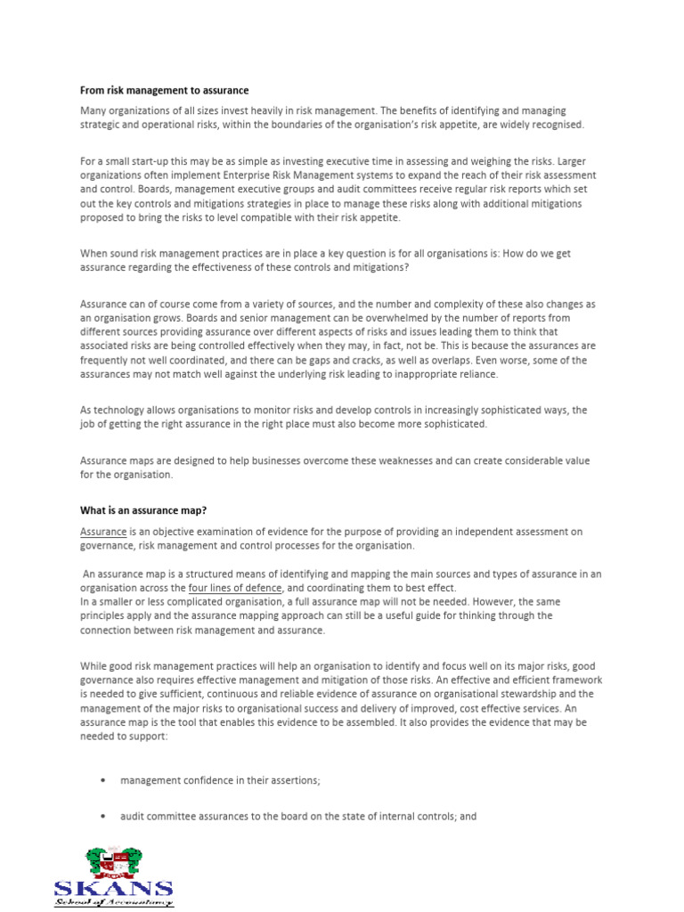 Assurance Mapping for Risk Management | PDF | Internal Control | Risk ...