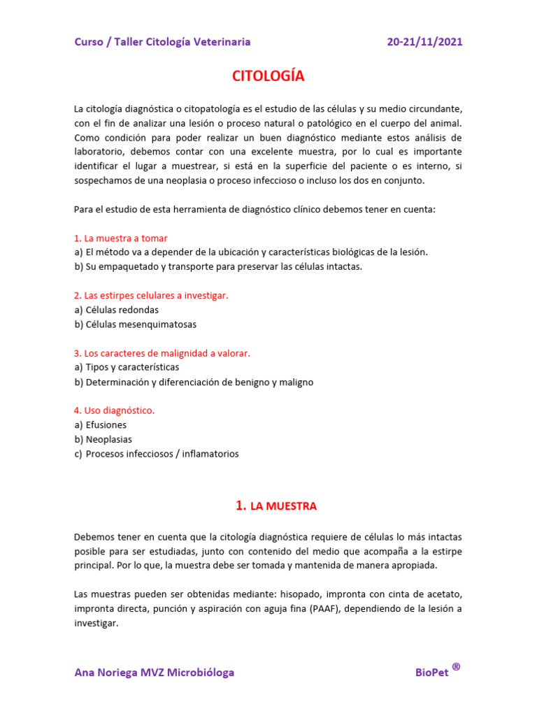 Citología Veterinaria | PDF | Citopatología | Biología