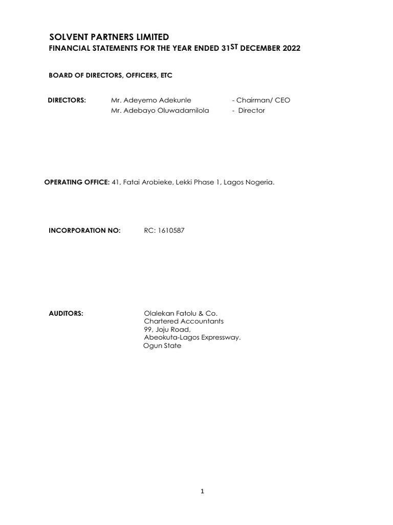 Solvent Partners Limited 2022 Financials | PDF | Fair Value | Deferred Tax