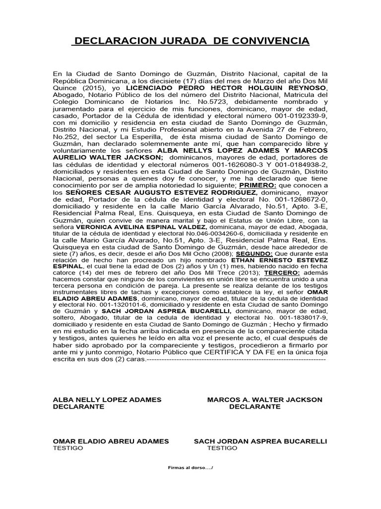 Declaracion Jurada Convivencia Wascar | PDF