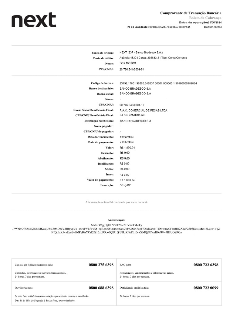 Comprovante Next Boleto 001 | PDF