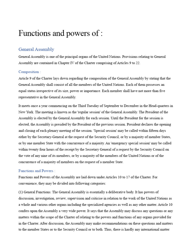 General Assembly Powers and Functions | PDF | United Nations ...