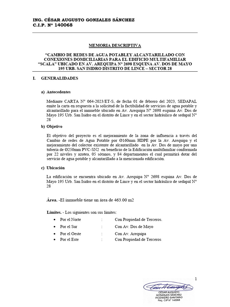 01 MEMORIA DESCRIPTIVA - Carrillo 20% | PDF | Agua | Alcantarillado