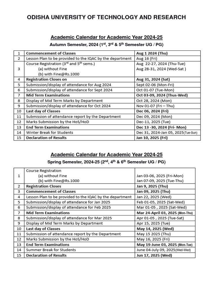 ACADEMIC CALENDAR 2024-2025 SESSION_1 | Download Free PDF | Academic Term | Educational Institutions