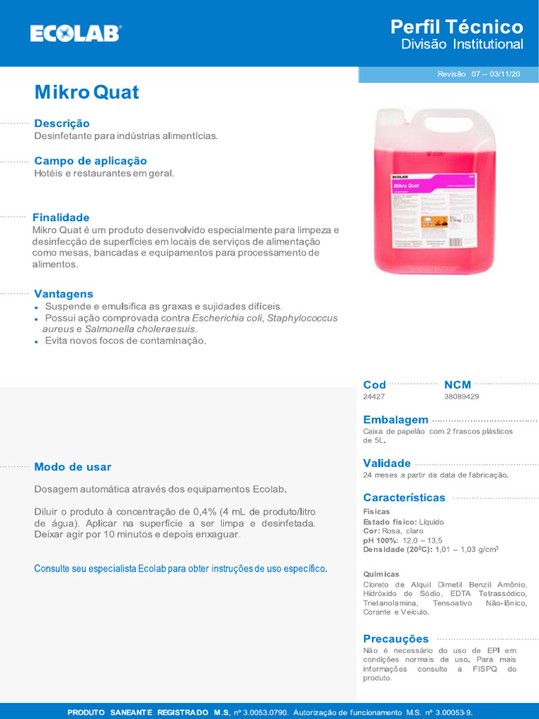 Perfil Tecnico Mikro Quat-1 | PDF