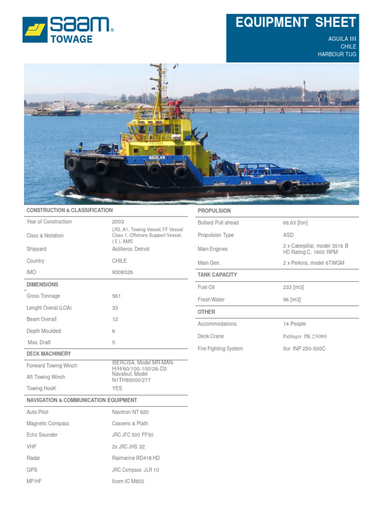 Ship Particular Aguila III | PDF | Tugboat | Shipping