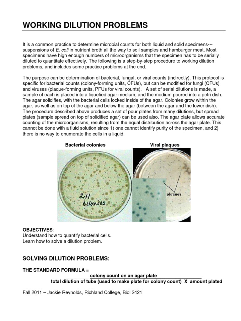Working Dilution Problems | PDF | Colony Forming Unit | Biology