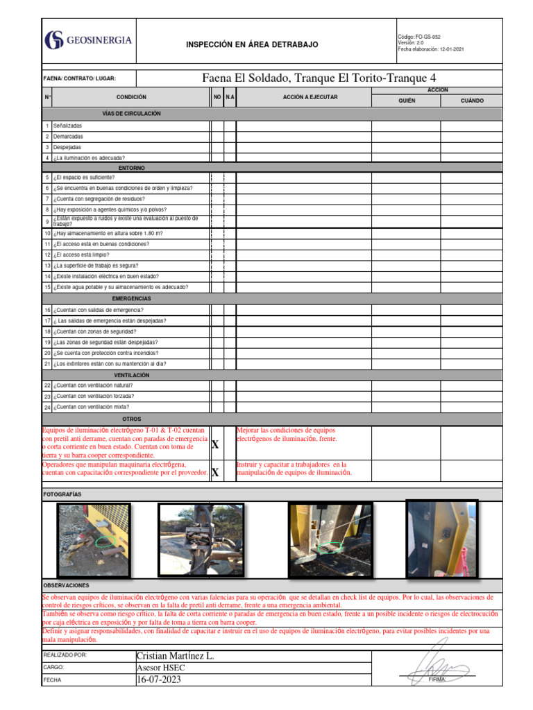 Inspe. Área de Trabajo (Torre Iluminación) PDF | PDF | Ventilación (Arquitectura)