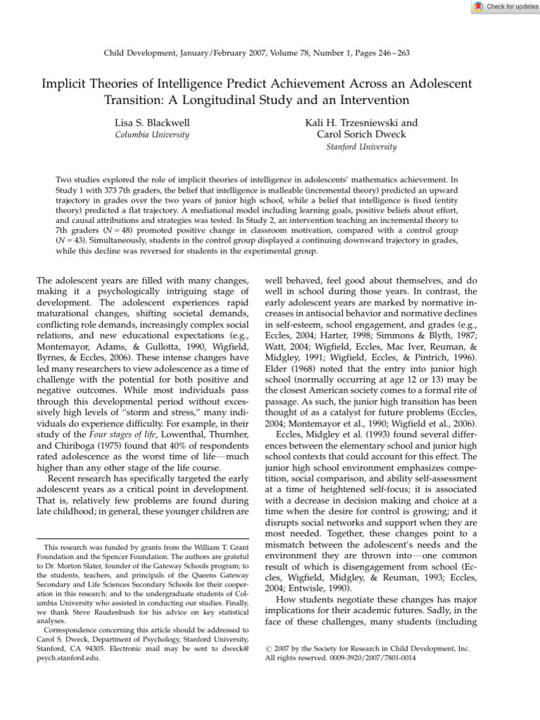 Child Development - 2007 - Blackwell - Implicit Theories of ...