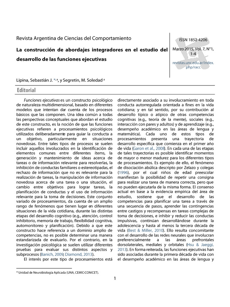 Lipina & Segretin 2015 (RACC Abordajes) | PDF
