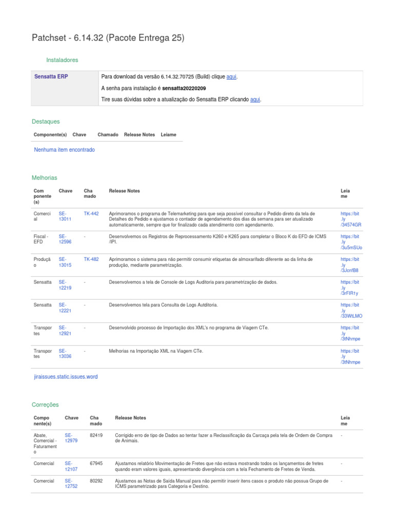Patchset - 6.14.32 (Pacote Entrega 25) : Instaladores | PDF | Contabilidade