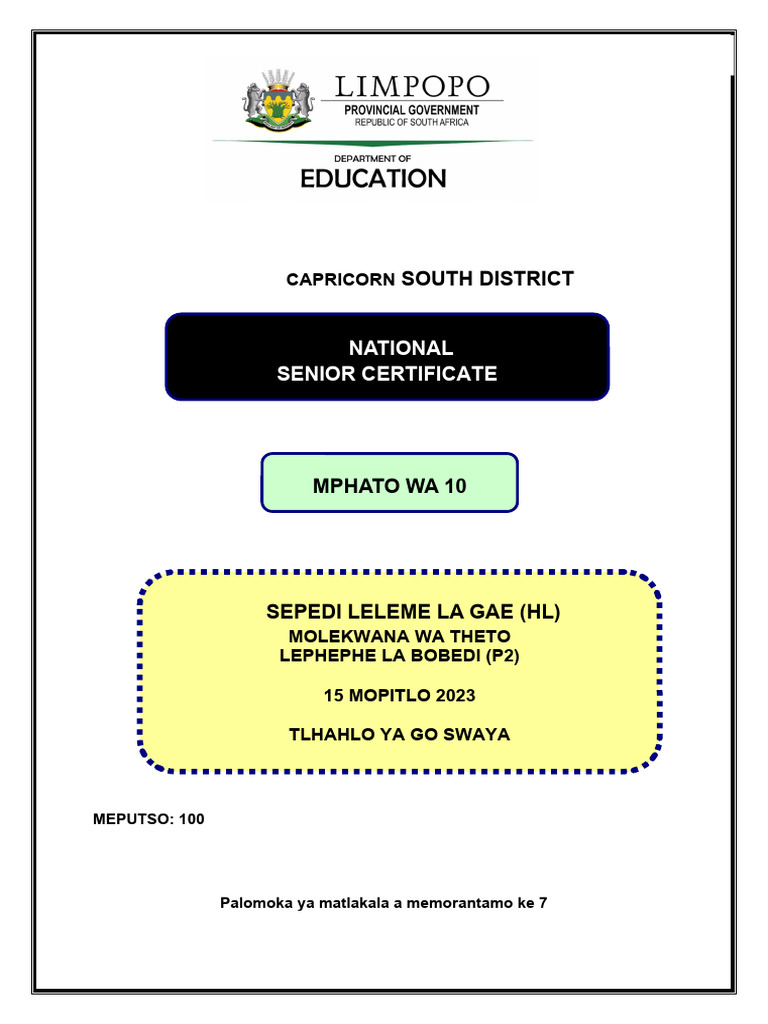 Tlhahlo Ya Go Swaya Molekwana Wa Theto Grade 10 Mopitlo 2o23-1 | PDF