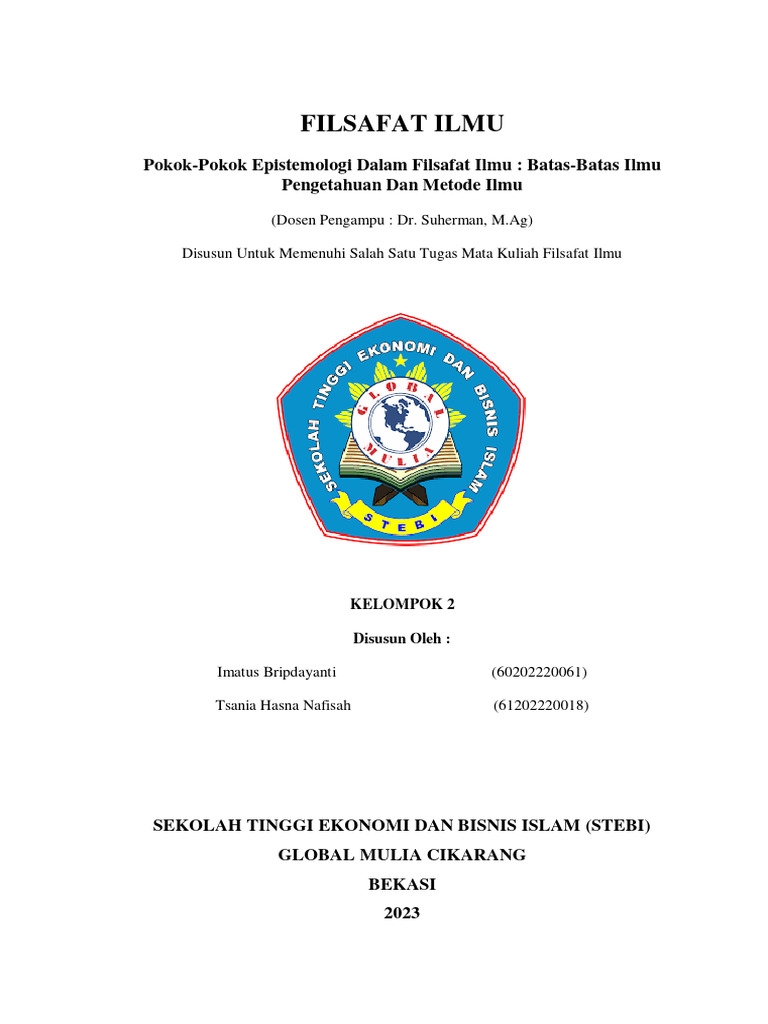FILSAFAT ILMU - Tugas Kelompok - MAKALAH Pokok-Pokok Epistemologi Dalam Filsafat Ilmu Batas ...