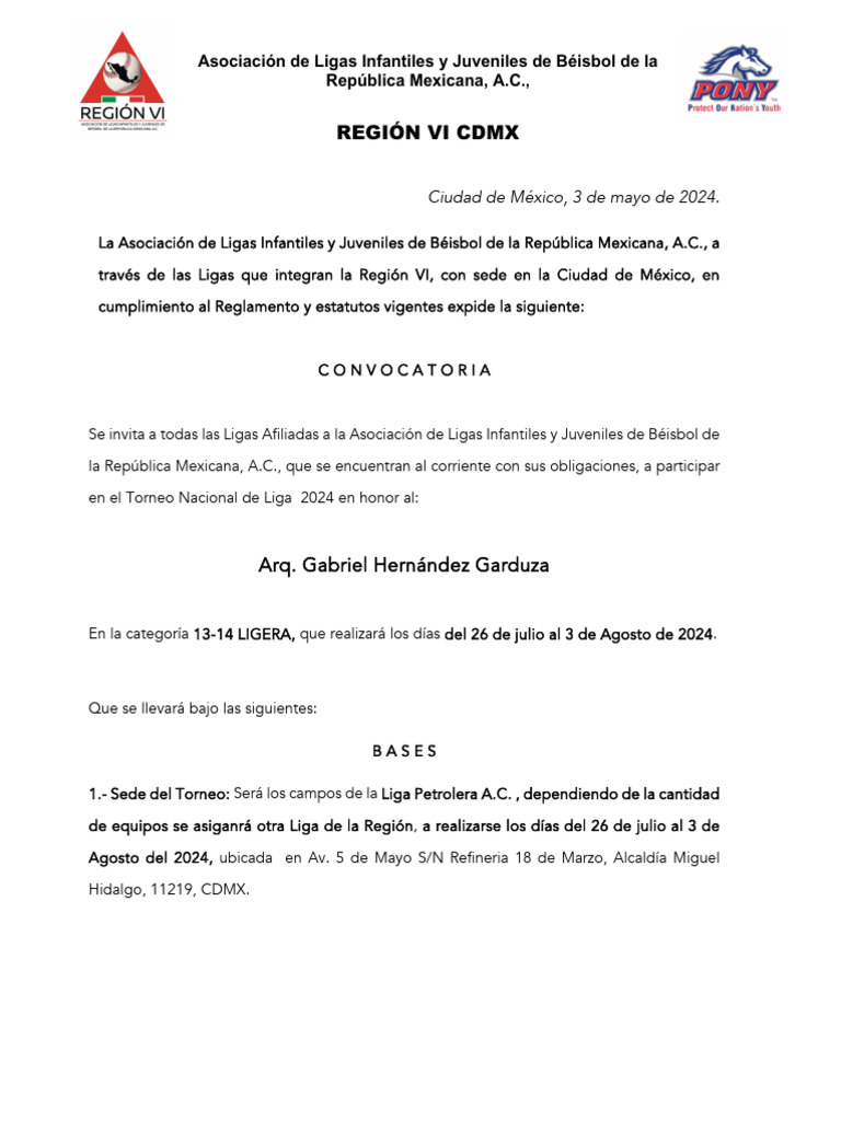 2024 - Convoca Nal 13 14 Ligera - CDMX | PDF