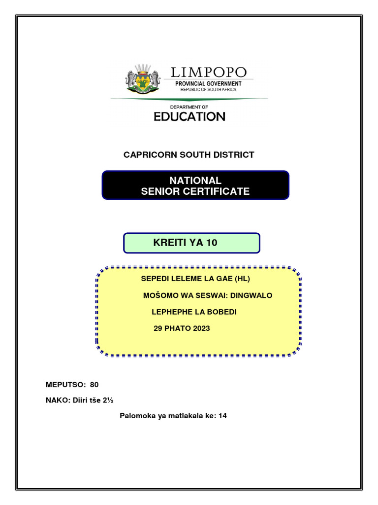 Mphato Wa 10 Sepedi HL Task 8 X | PDF