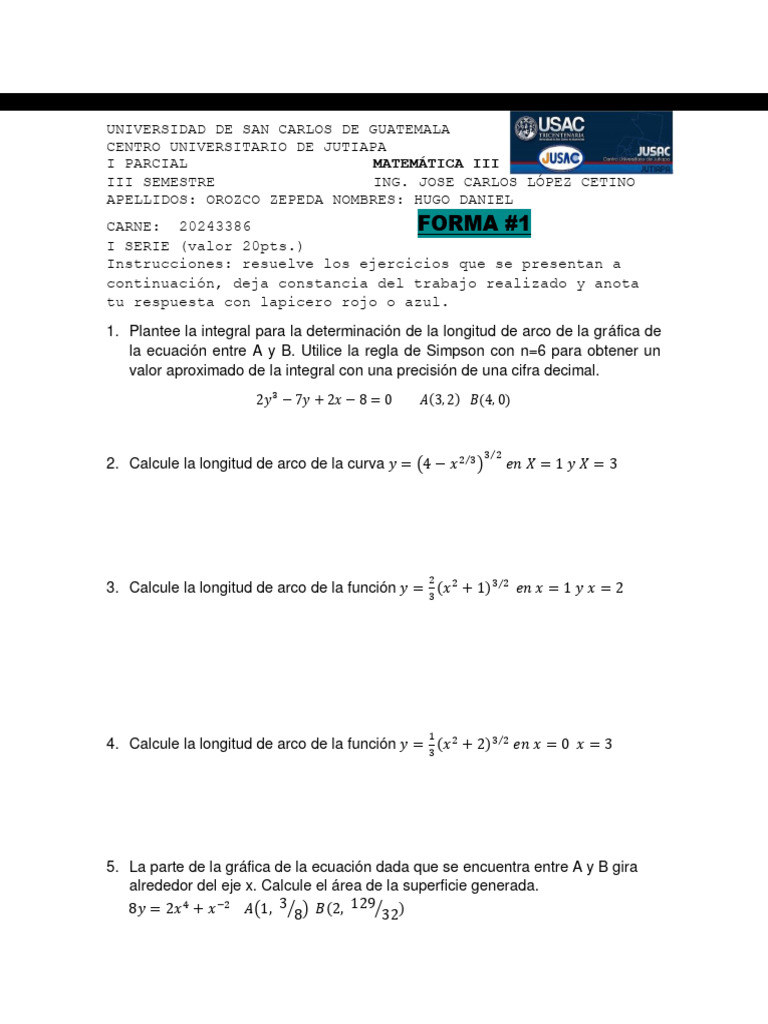 Daniel Mate 3 Ii Parcial Forma 1 | PDF | Métodos y materiales de ...