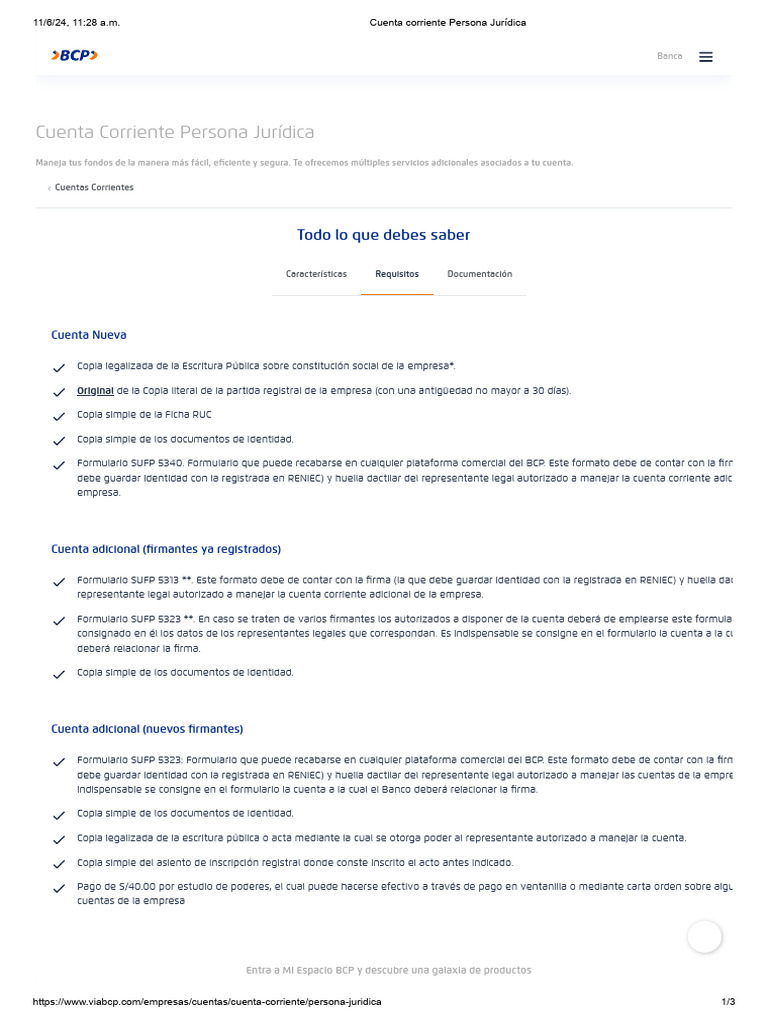 Requisitos Cuenta Corriente Empresa BCP | PDF | Finanzas y administración del dinero | Derecho