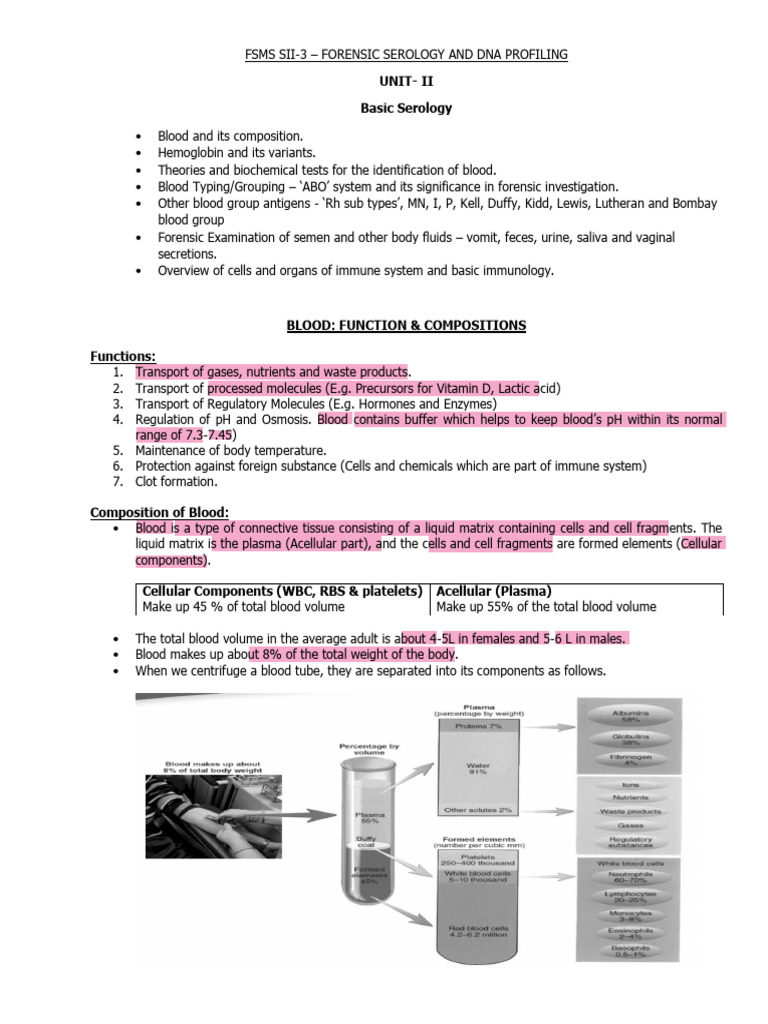 Forensic Serology & Blood Analysis | PDF | Hemoglobin | White Blood Cell