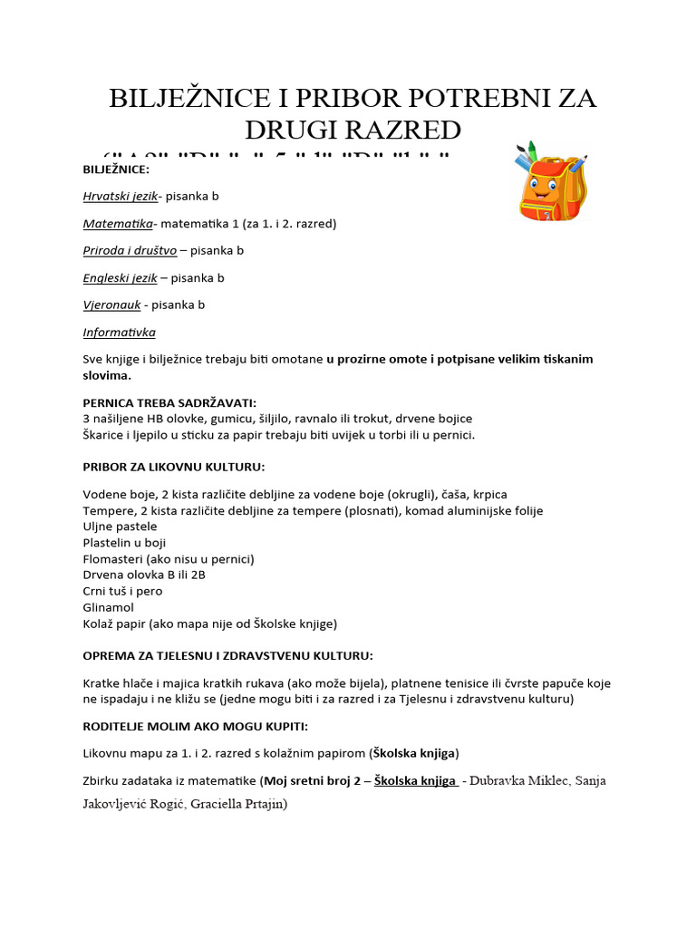 Bilježnice I Pribor 2. Razred | PDF