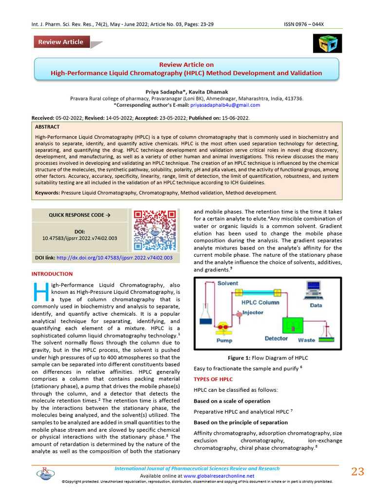 Review Article On High-Performance Liquid Chromatography (HPLC) Method ...