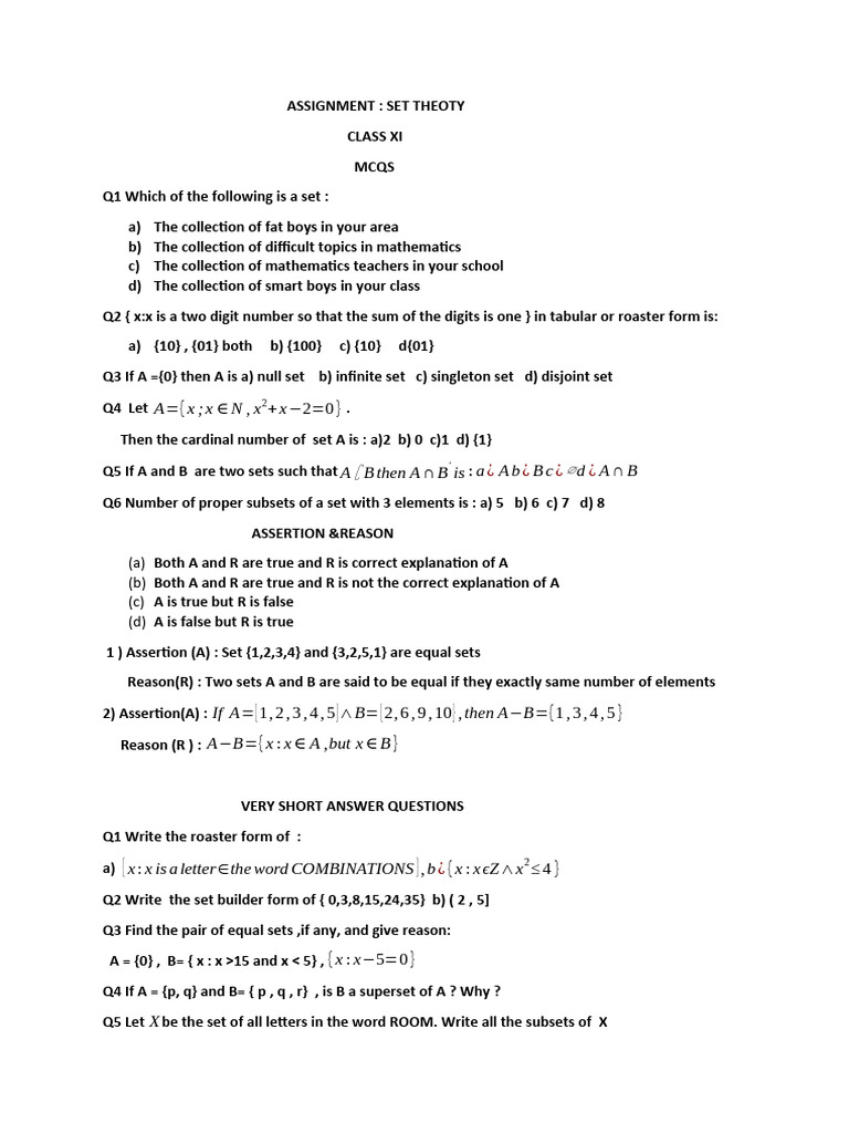 Assignment Set Theory | PDF | Numbers | Mathematical Concepts