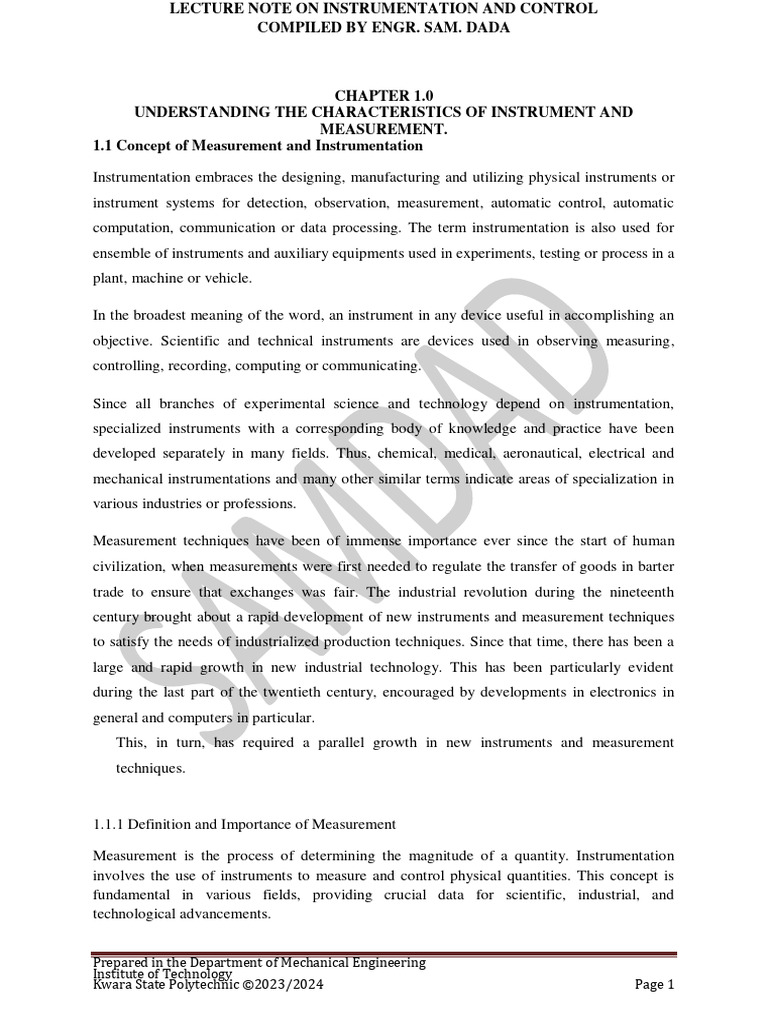 Instrumentation Newnote | PDF | Instrumentation | Accuracy And Precision