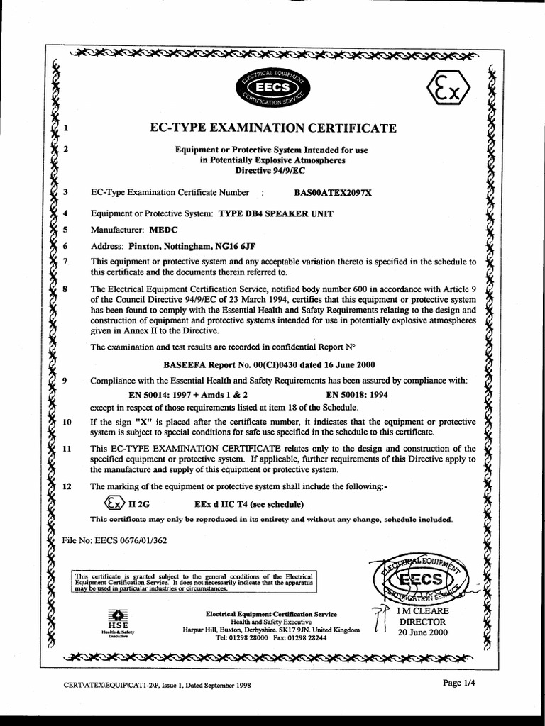 Bas 00 Atex 2097x | PDF