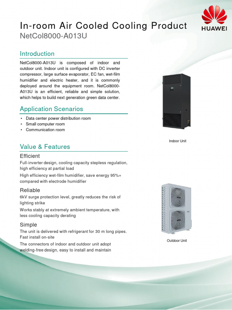 NetCol8000-A013U In-Room Air Cooled Cooling Product Datasheet | PDF | Air Conditioning ...
