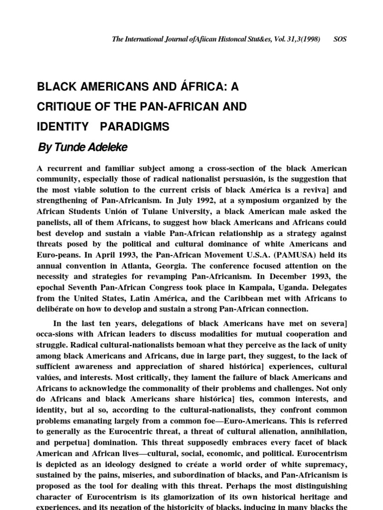 Black Americans and Africa - A Critique of The Pan-African and Identity ...
