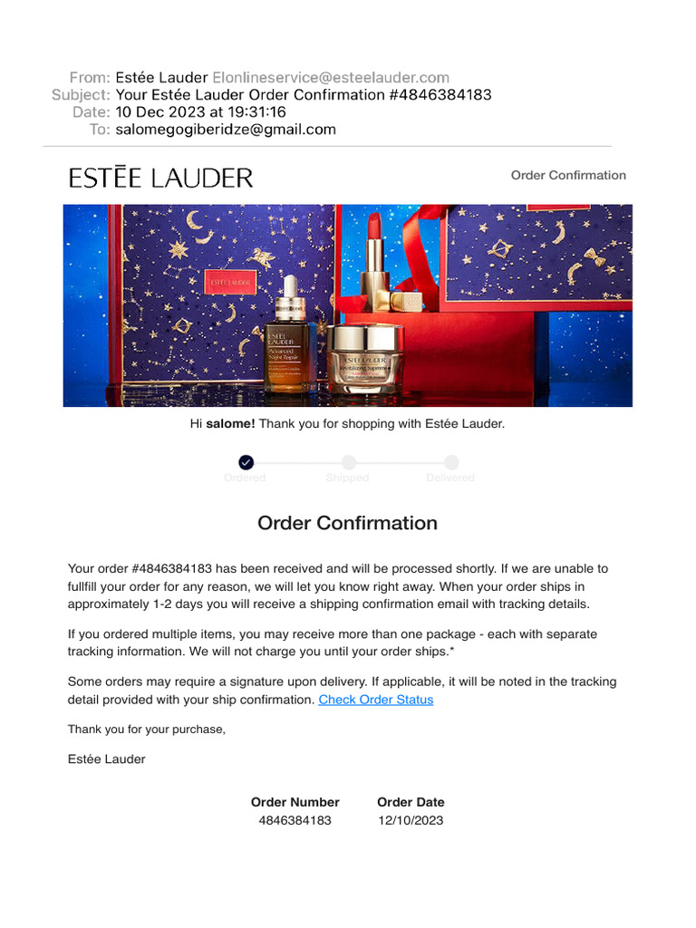 Estée Lauder Order Confirmation | PDF | Payments