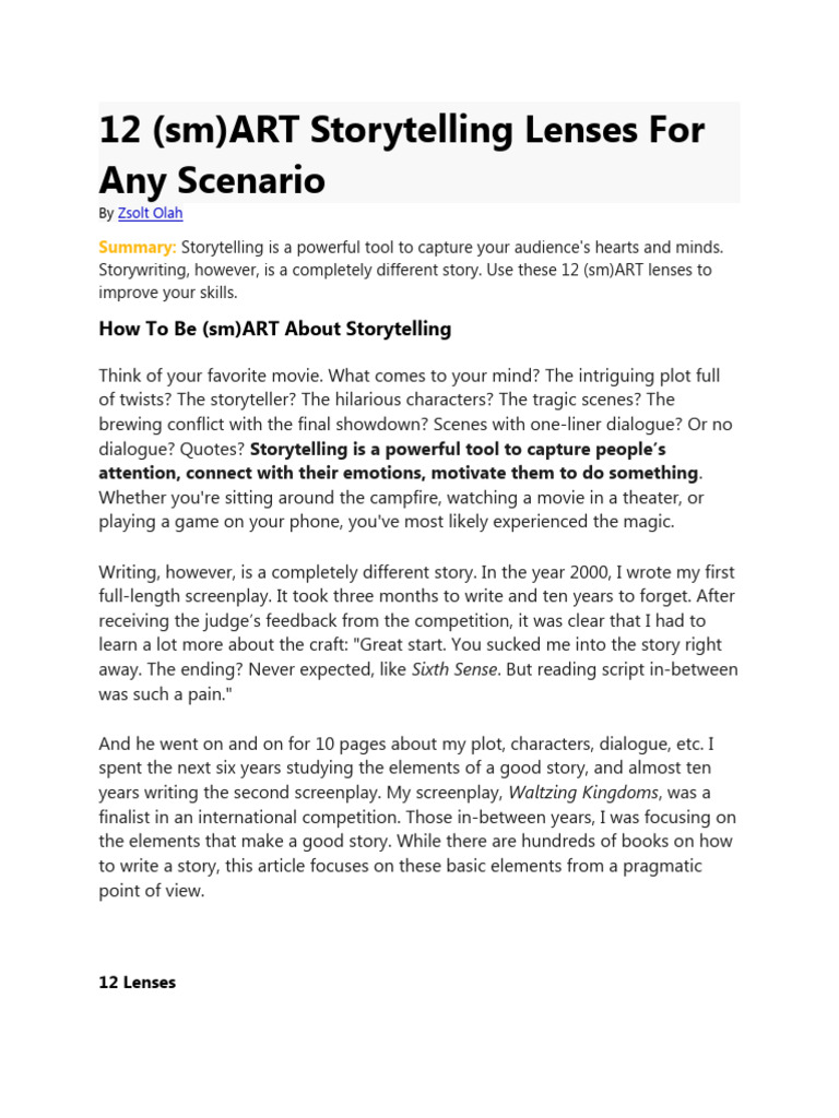 AAA 12 smART Storytelling Lenses For Any Scenario | PDF | Narration ...