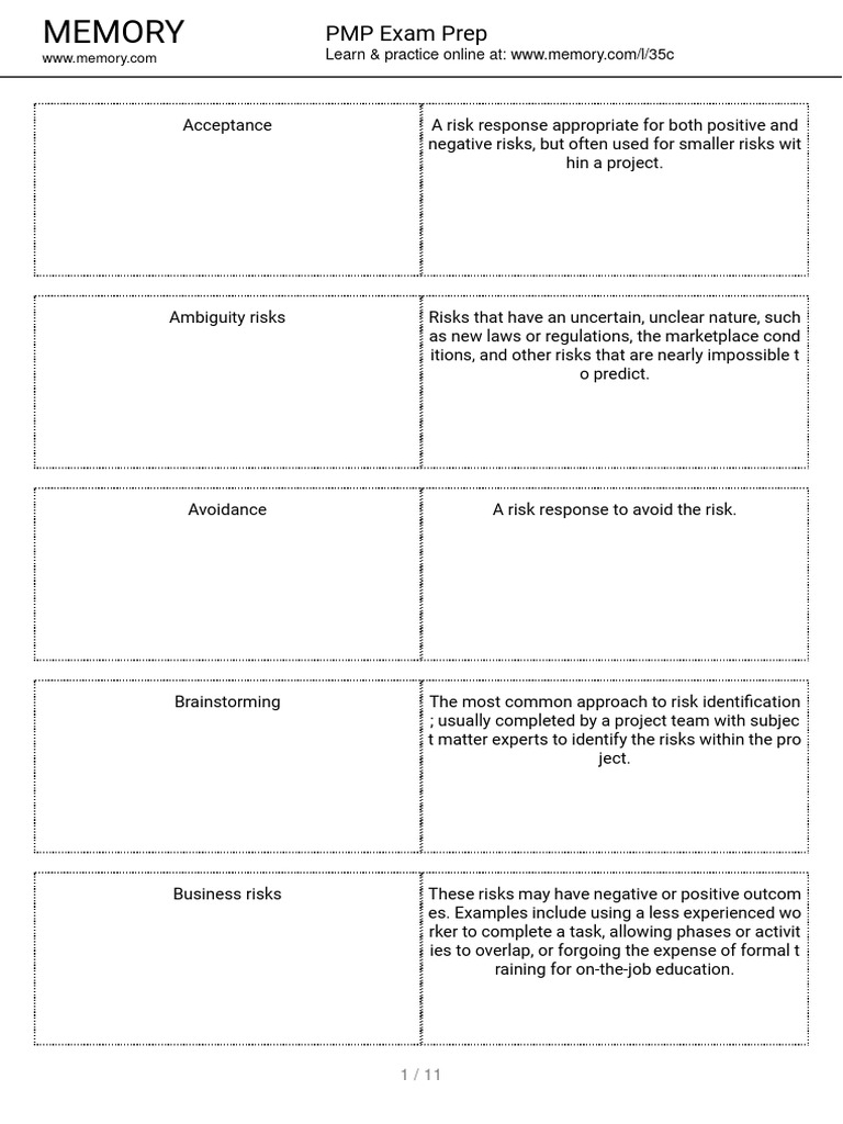 PMP Exam Prep t90 11 | PDF | Risk | Risk Management