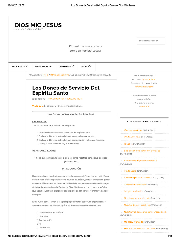Los Dones de Servicio Del Espíritu Santo - Dios Mio Jesus | PDF | Fe ...