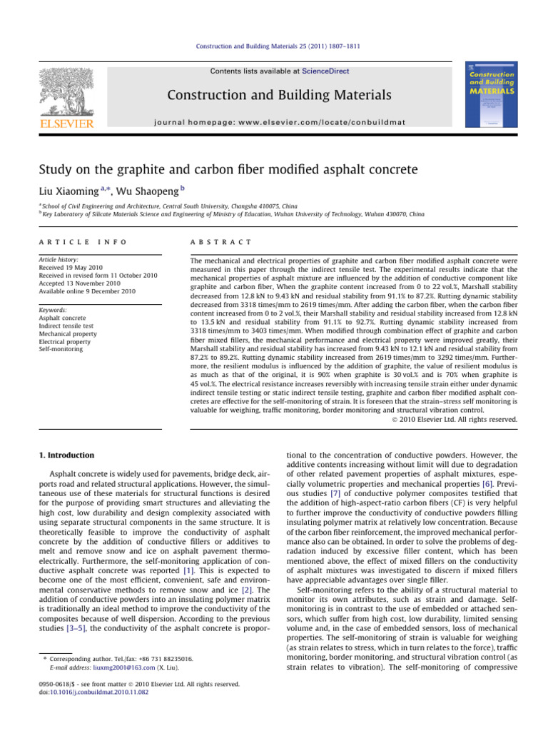 Graphite and Carbon Fiber in Asphalt Concrete | PDF | Concrete ...