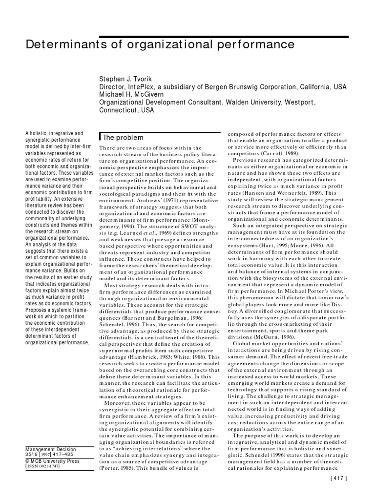 Determinants of Organizational Performance: Management Decision 35/6 ...